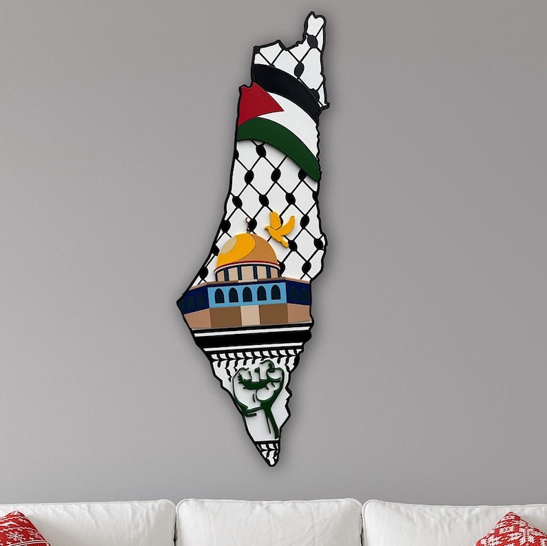Colorful Wooden Palestine Map - National Flag & Masjid Al-aqsa ...
