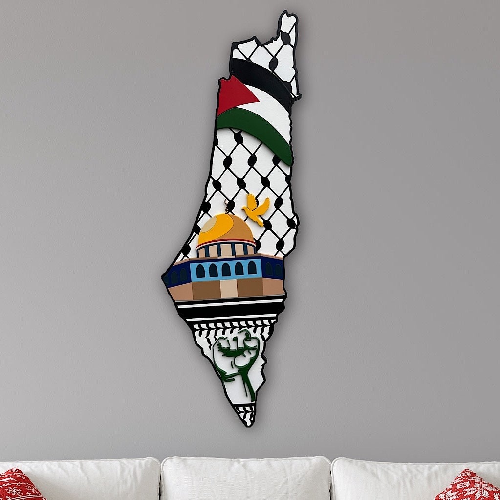 Colorful Wooden Palestine Map - National Flag & Masjid Al-aqsa ...