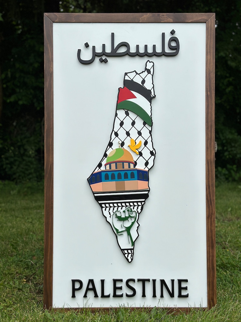 Handcrafted Wooden Palestine Map: Kufiyah Flag Wall Art - Etsy