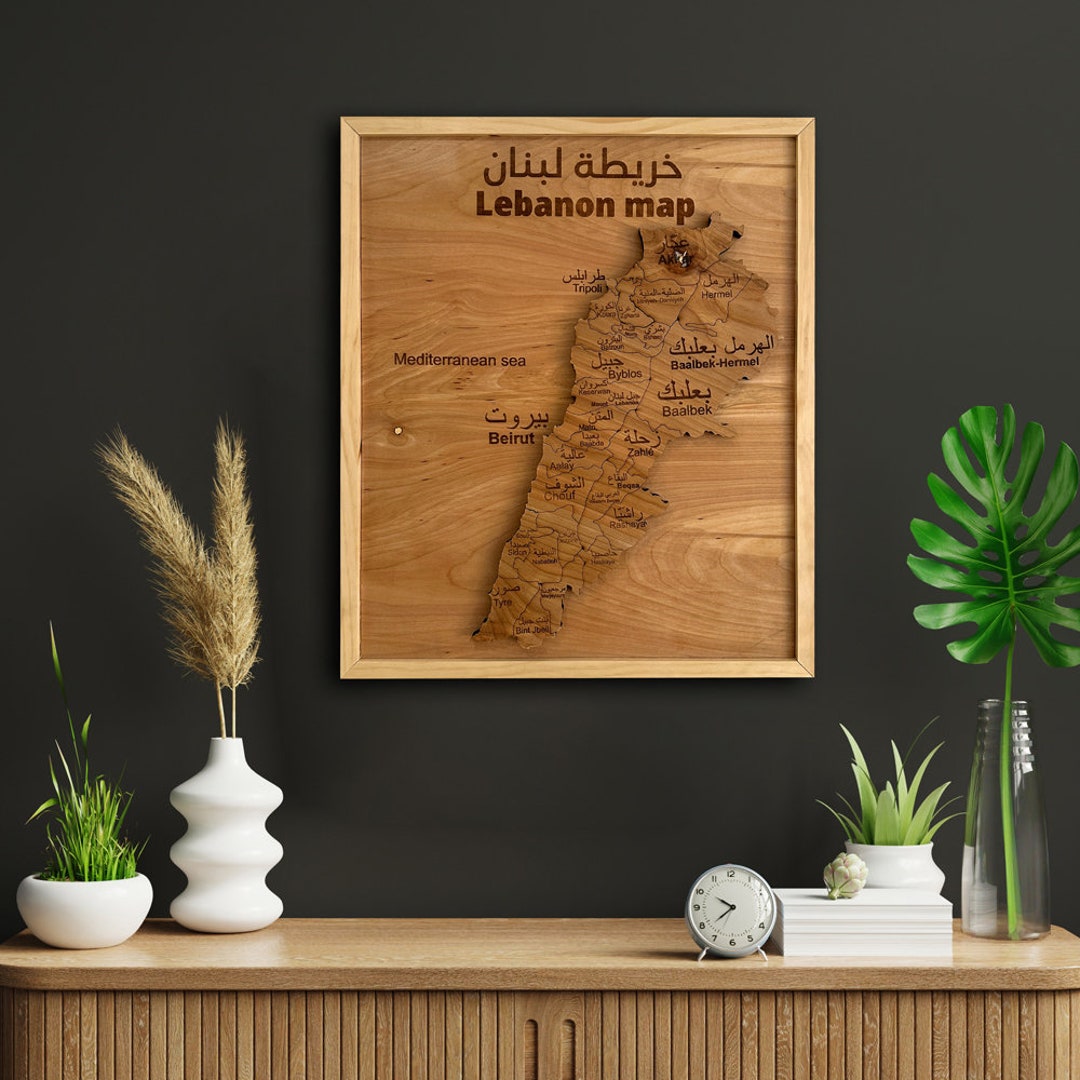 Lebanon Map Wall Art - Wooden Country Outline - Unique Home Decor ...