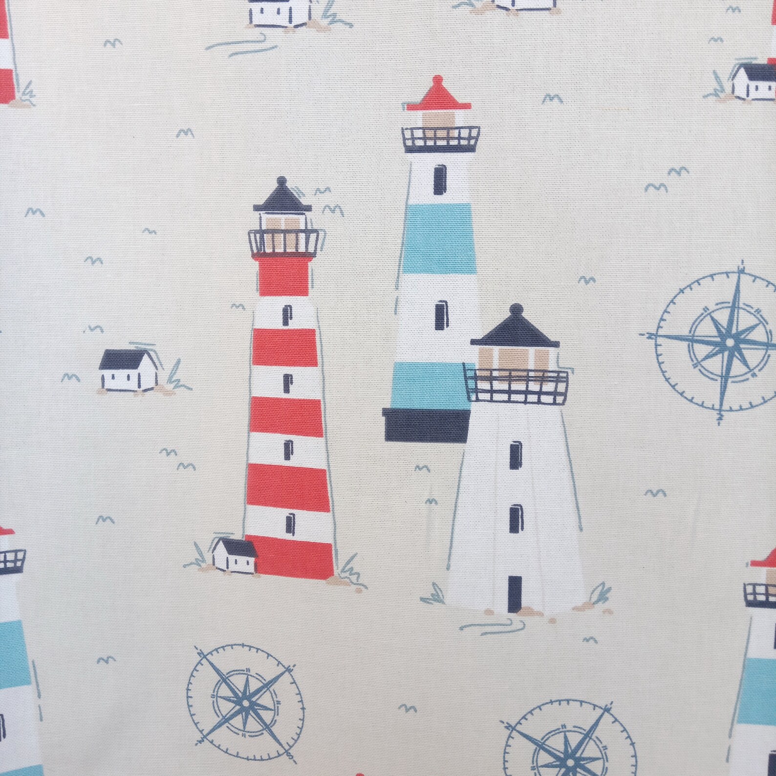 Lighthouse Fabric, Cotton Fabric With Lighthouses, Marine Fabric ...