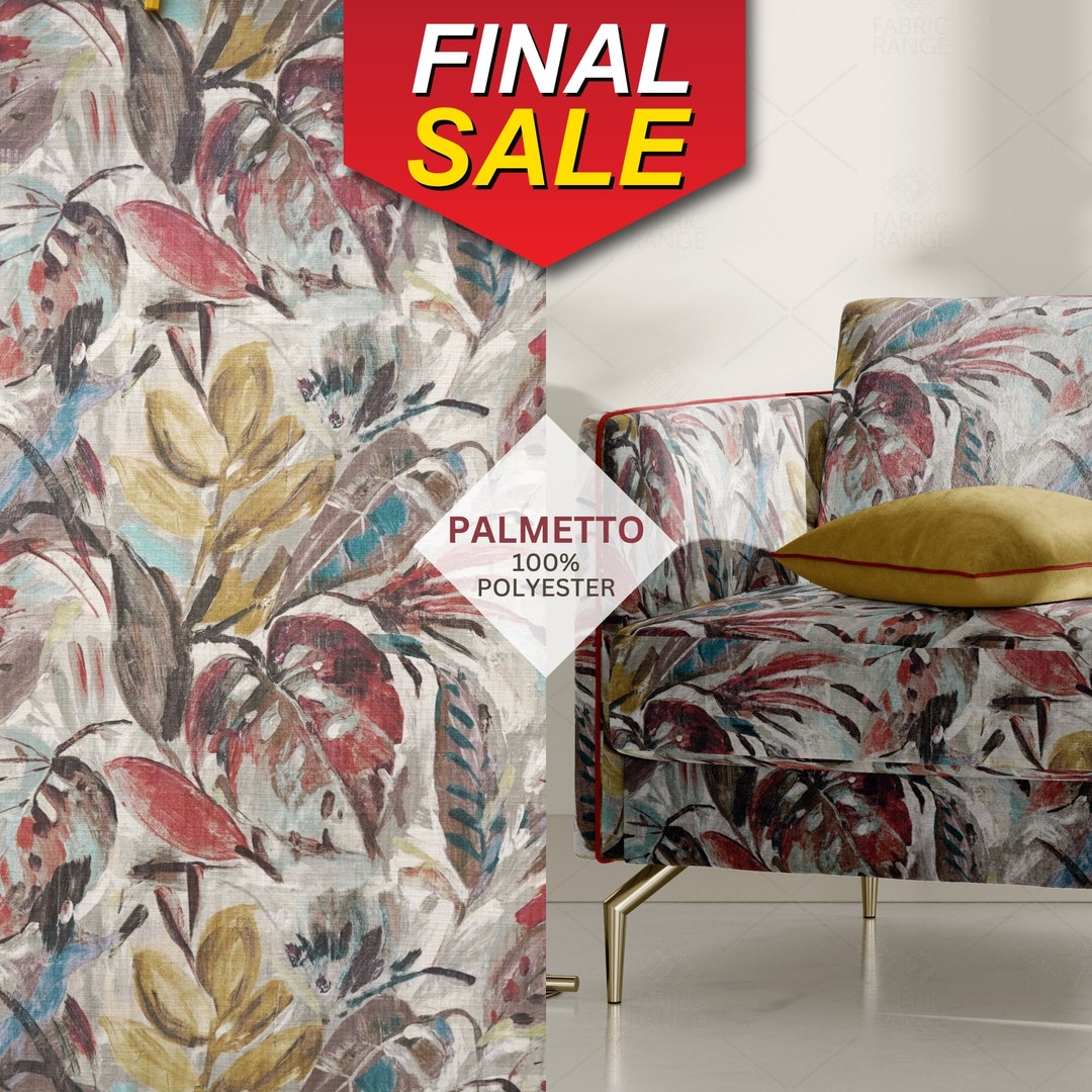 Large Tropical Leaves Fabric, Fabric With Exotic Leaves, Linen and ...