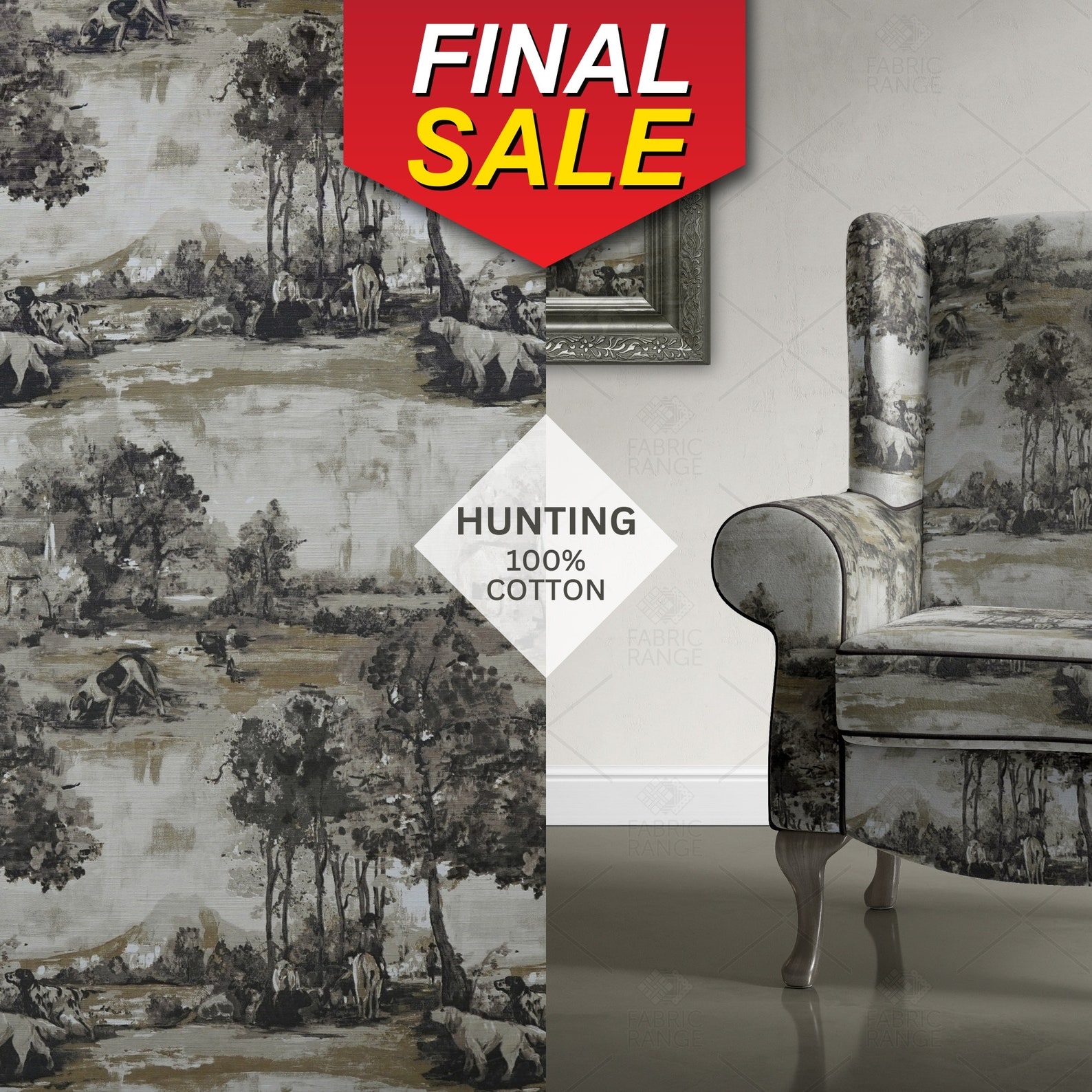 Hunting Dogs Fabric, 100% Cotton Fabric, Hound Dog Fabric, Upholstery ...
