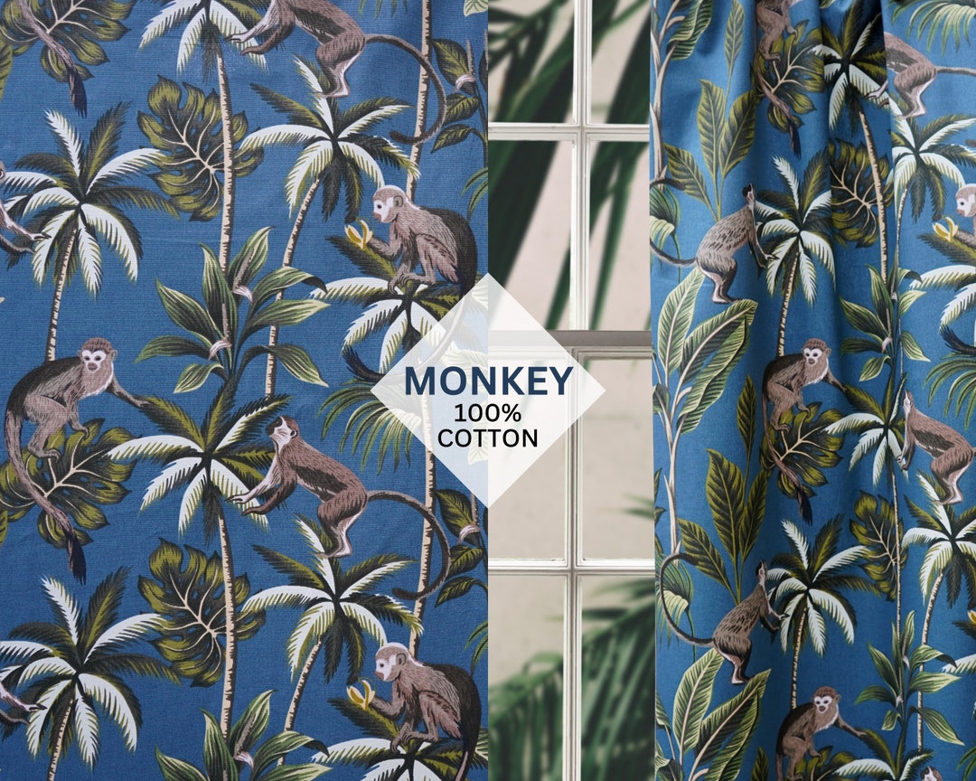 Monkey Fabric, Cotton Fabric With Cute Monkeys, Printed Cotton Fabric ...