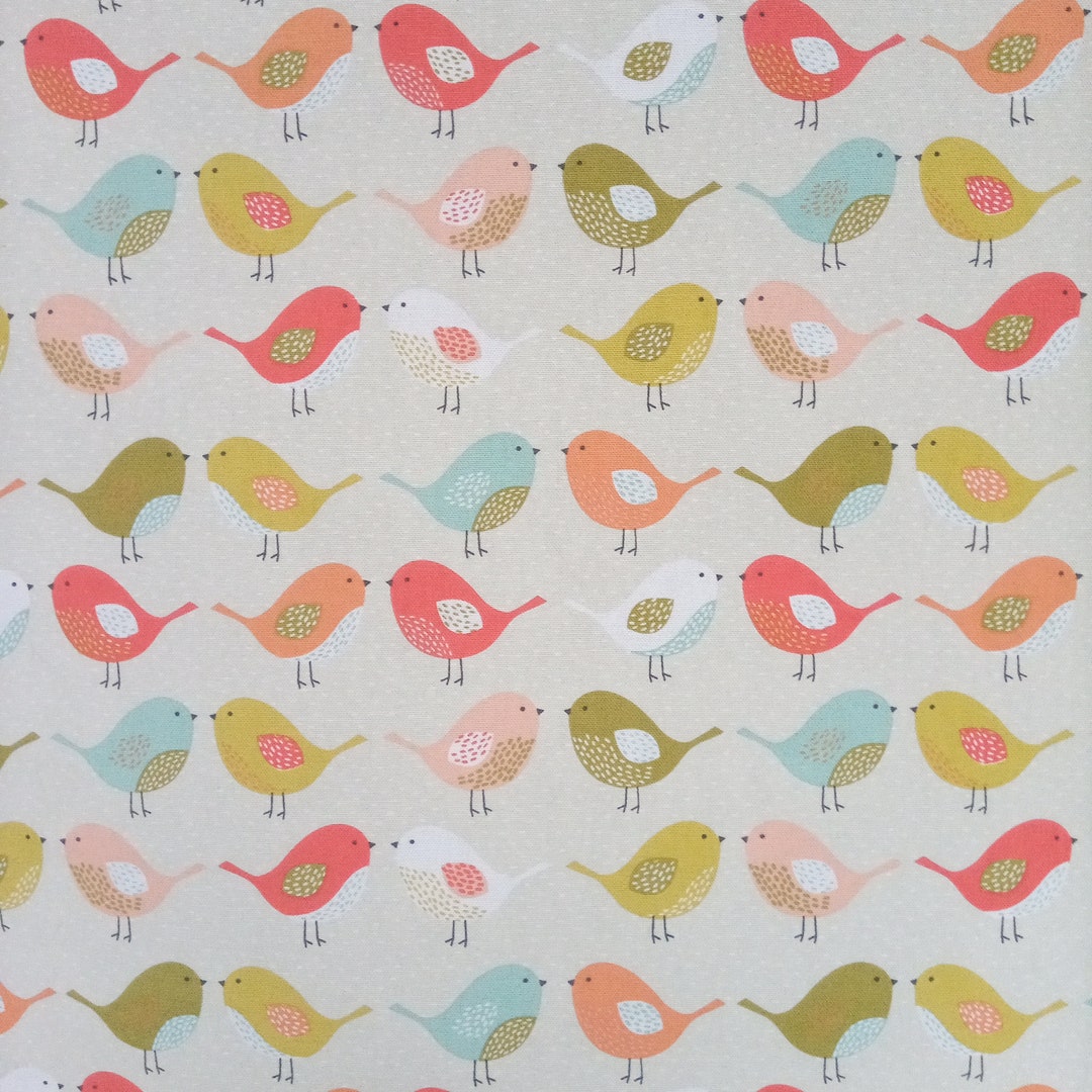 Birds Fabric, Bird Cotton Fabric, Upholstery Birds Fabric, Colourful ...