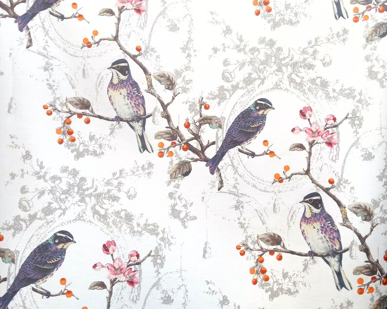 Birds Fabric, Fabric With Birds, Linen and Cotton Fabric, Upholstery ...