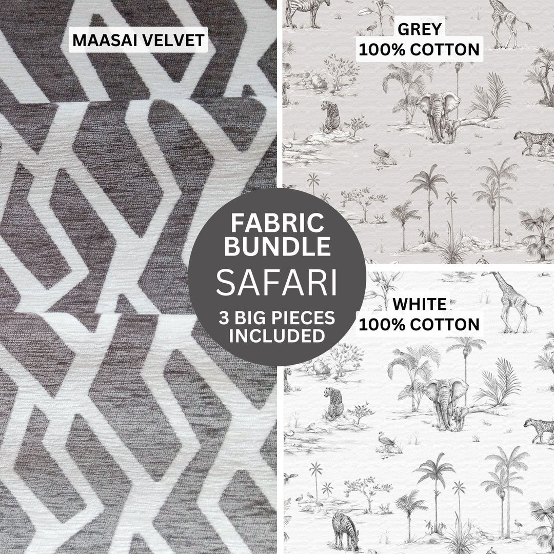 Safari Fabric Bundle, 3 Big Pcs, Velvet and Cotton Fabric for Quilting ...