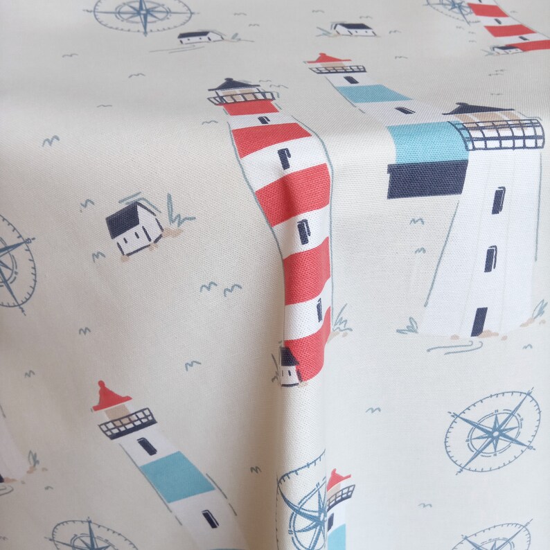 Lighthouse Fabric, Cotton Fabric With Lighthouses, Marine Fabric ...
