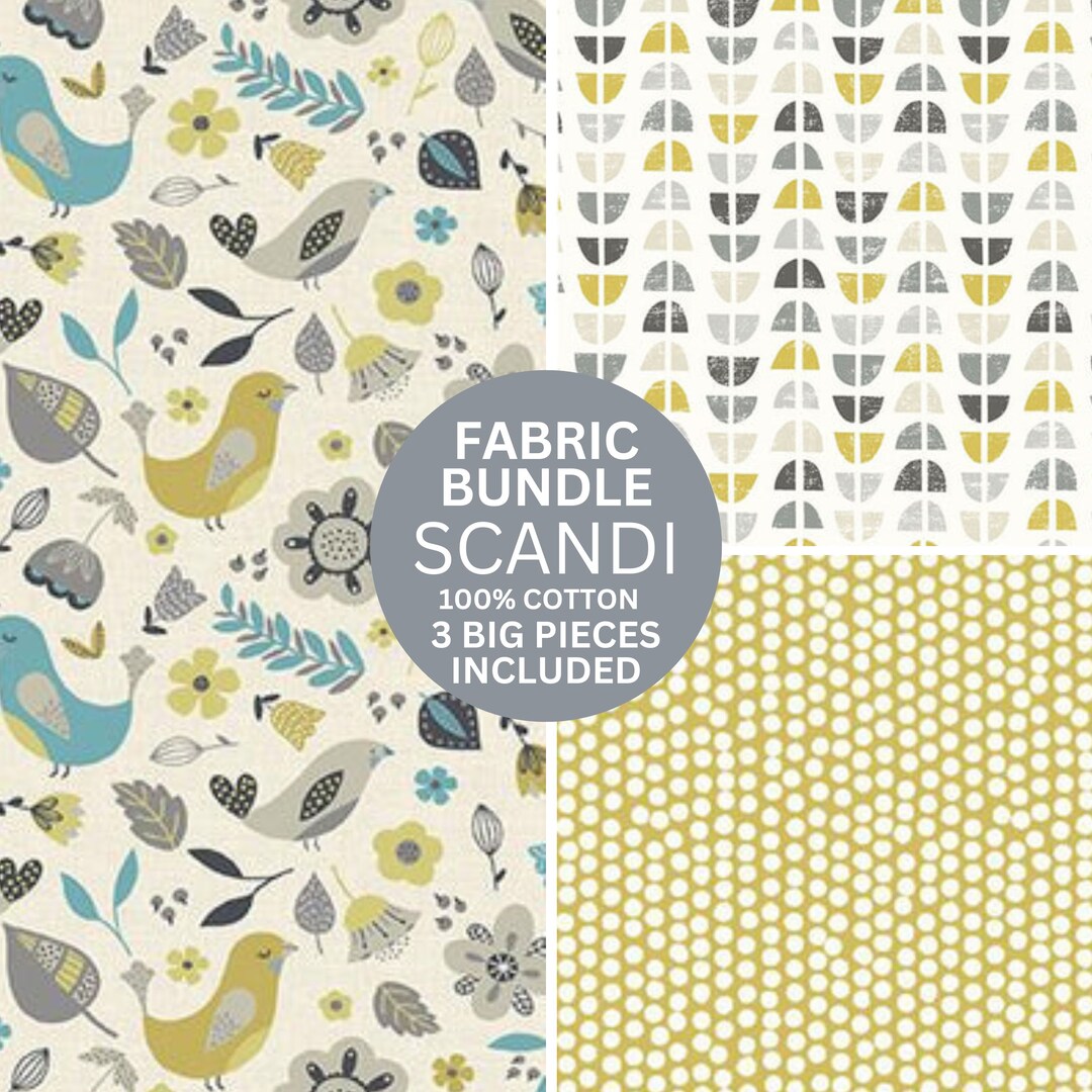Scandi Birds and Floral Fabric Bundle 3 Big pcs 100% Cotton - Etsy.de