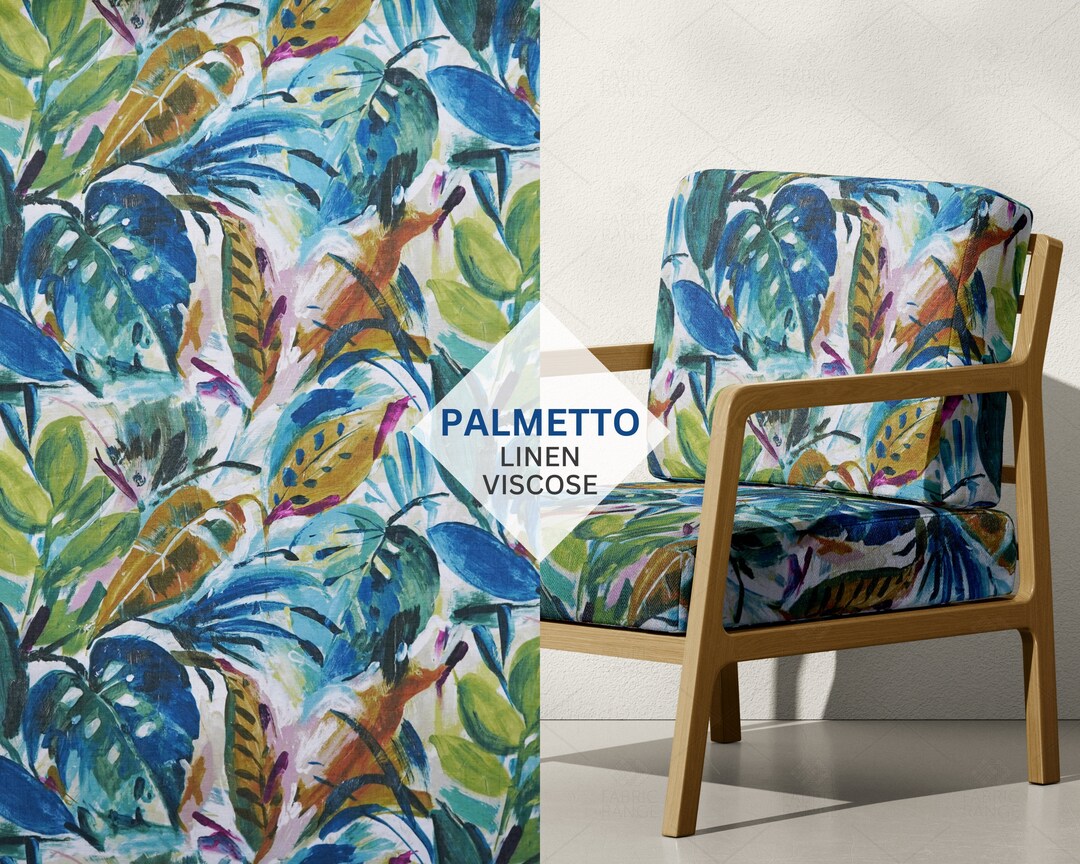 Large Tropical Leaves Fabric, Fabric With Exotic Leaves, Linen and ...