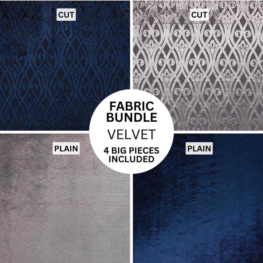 Beige and Navy Velvet Fabric Bundle 4 Big Pcs Velvet Fabric - Etsy