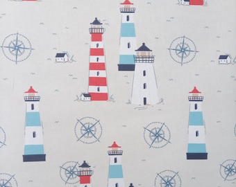 Lighthouse Fabric Lighthouses // Navy Nautical Summer Ocean Water by ...