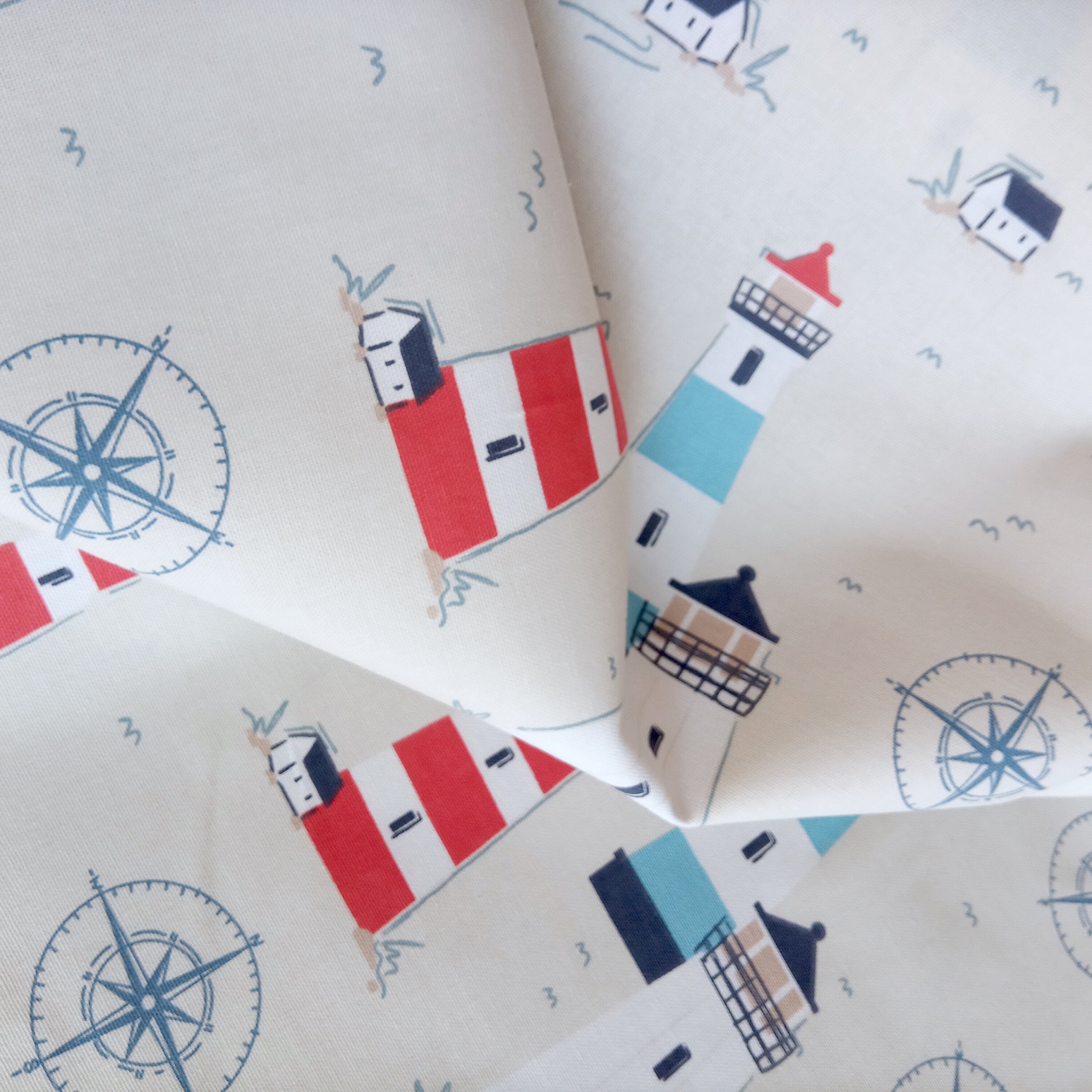 Lighthouse Fabric, Cotton Fabric With Lighthouses, Marine Fabric ...