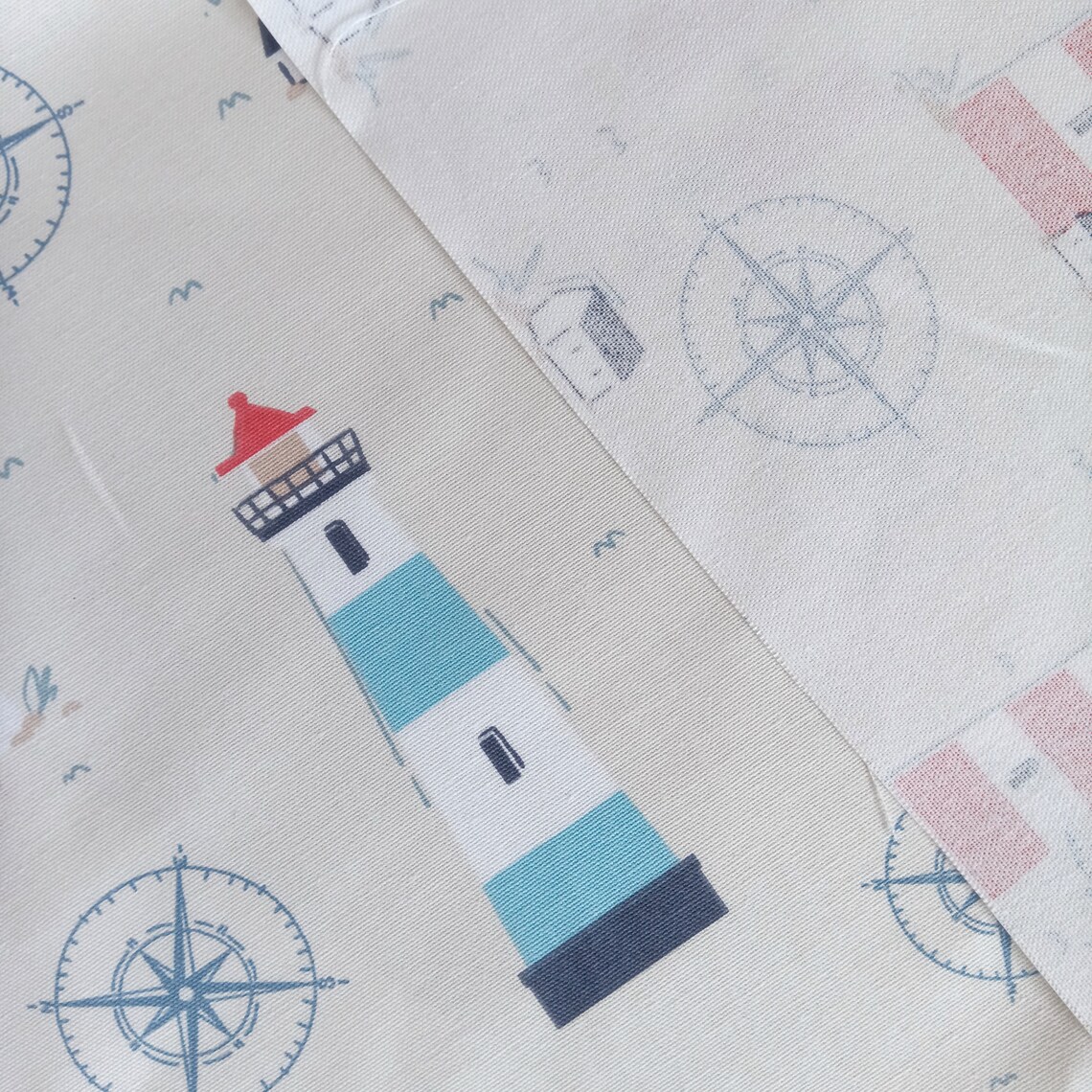 Lighthouse Fabric, Cotton Fabric With Lighthouses, Marine Fabric ...