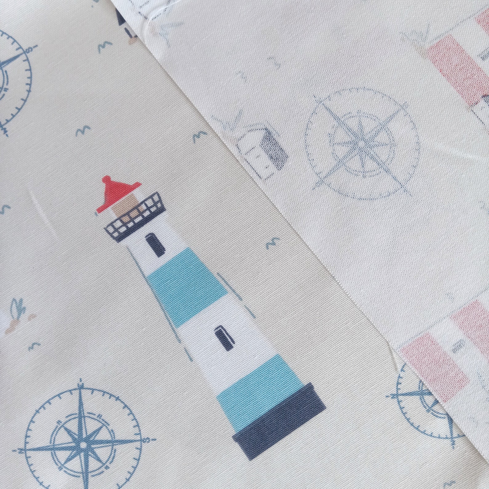 Lighthouse Fabric, Cotton Fabric With Lighthouses, Marine Fabric ...