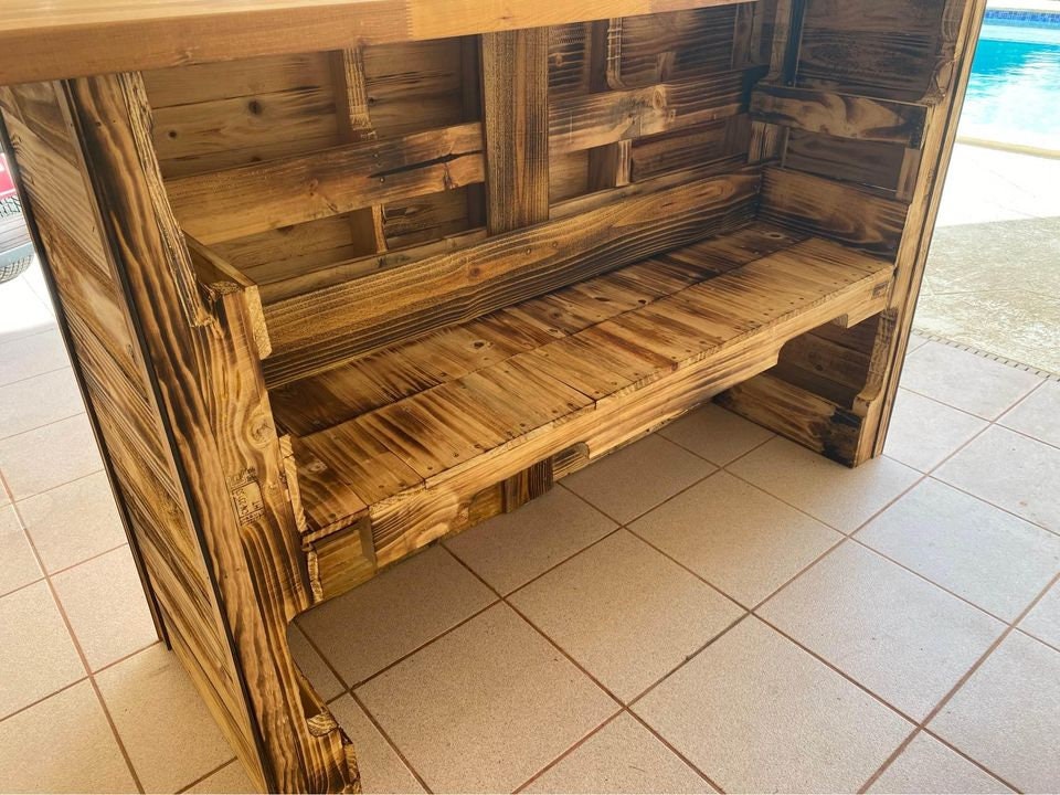 Rustic Butcher Block Top Wood Bar - Reclaimed Pallet Wood Base - Etsy