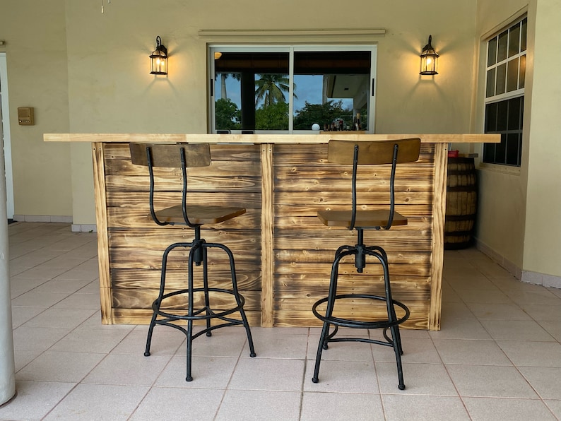 Rustic Butcher Block Top Wood Bar - Reclaimed Pallet Wood Base - Etsy