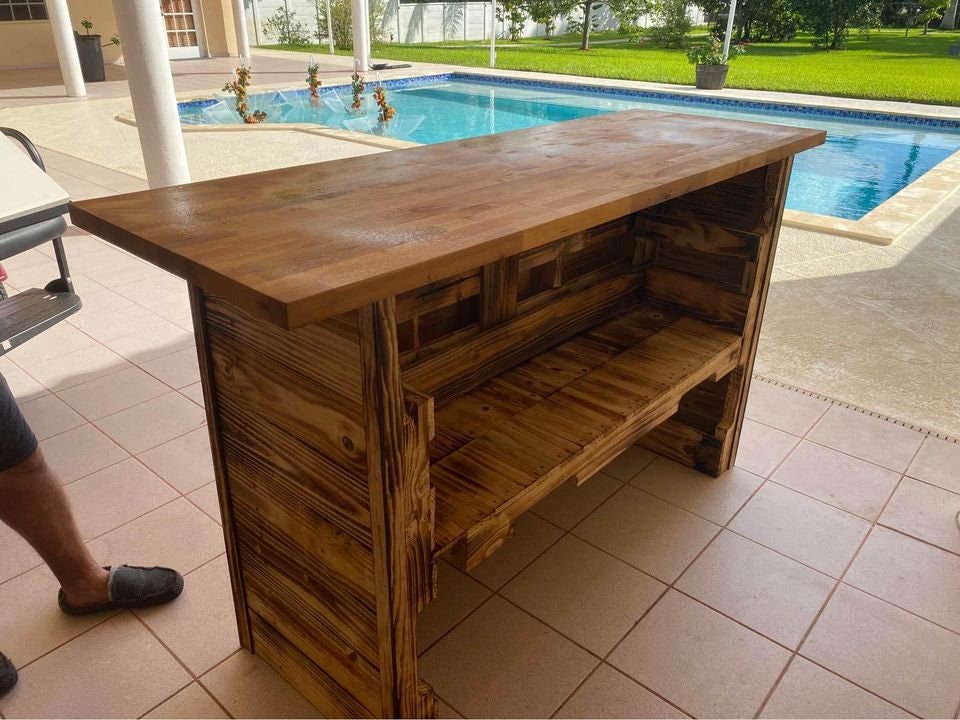 Rustic Butcher Block Top Wood Bar - Reclaimed Pallet Wood Base - Etsy