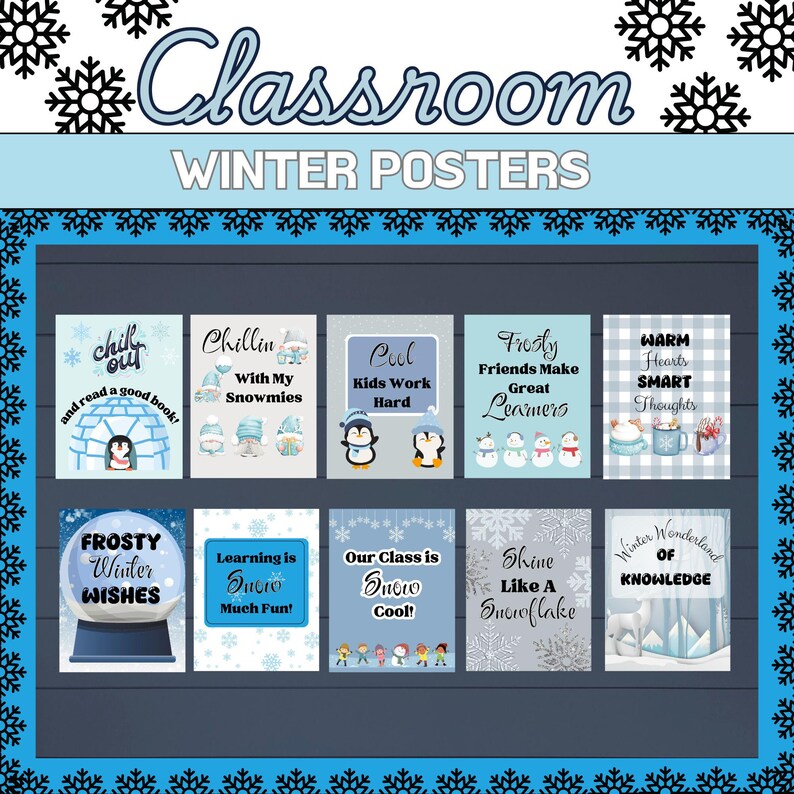 Winter Wonderland Bulletin Board Poster Set | Snowman & Snowflake ...