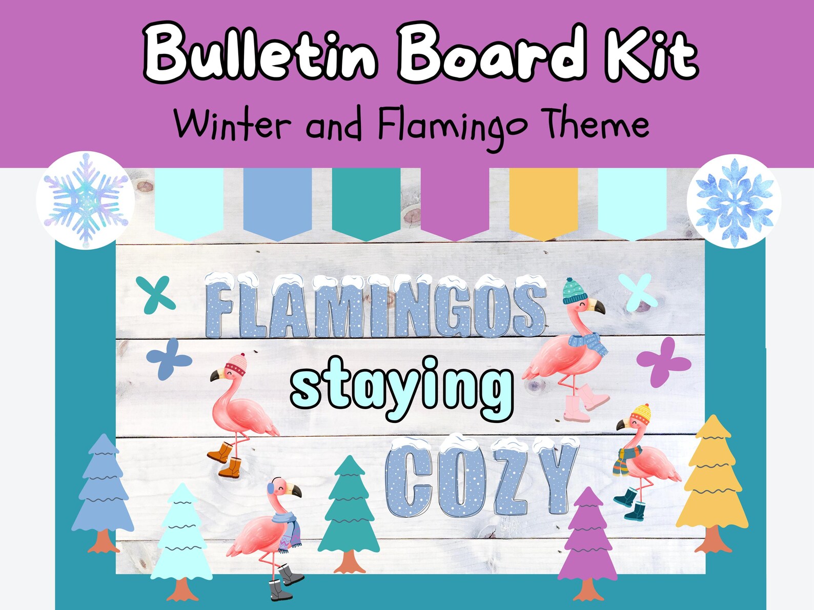 Winter Flamingo Bulletin Board Kit - Classroom Decor, Holiday-themed ...