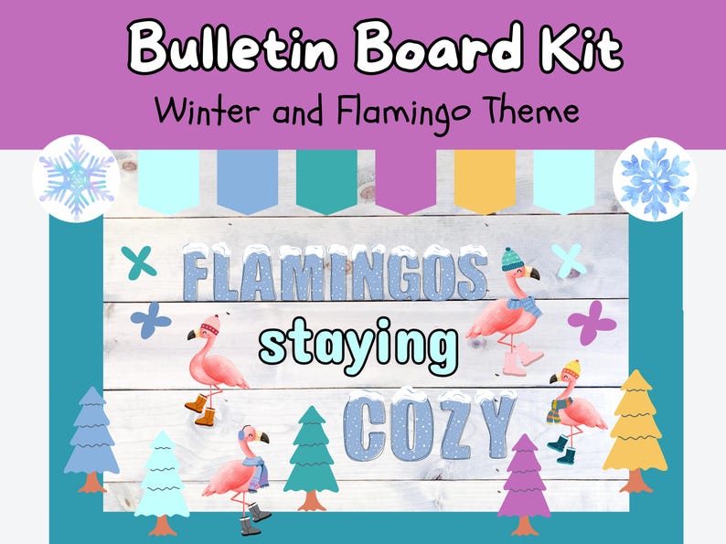 Winter Flamingo Bulletin Board Kit - Classroom Decor, Holiday-themed ...