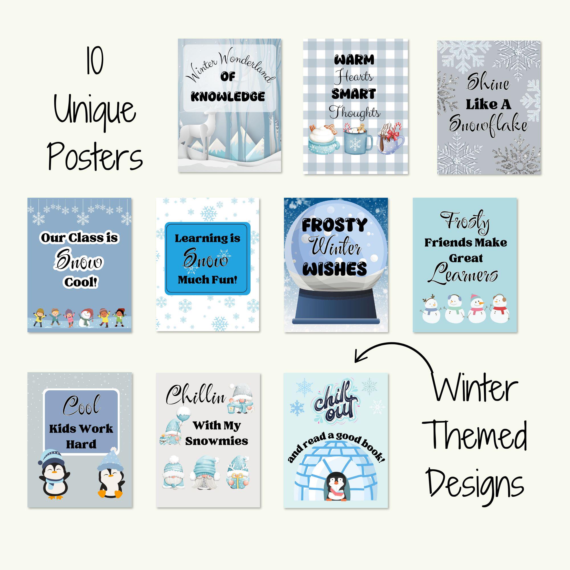 Winter Wonderland Bulletin Board Poster Set Snowman & Snowflake ...