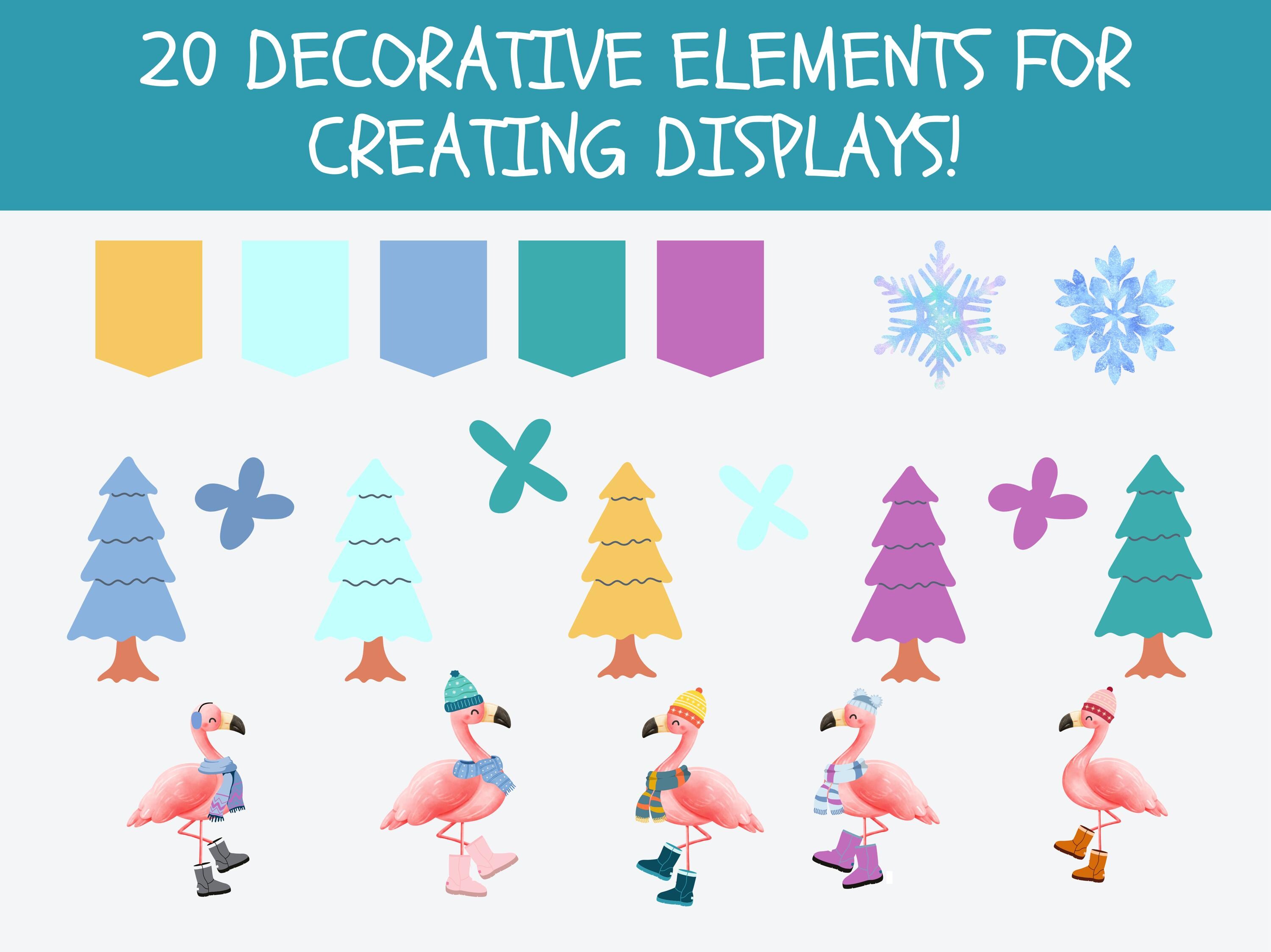 Winter Flamingo Bulletin Board Kit - Classroom Decor, Holiday-themed ...