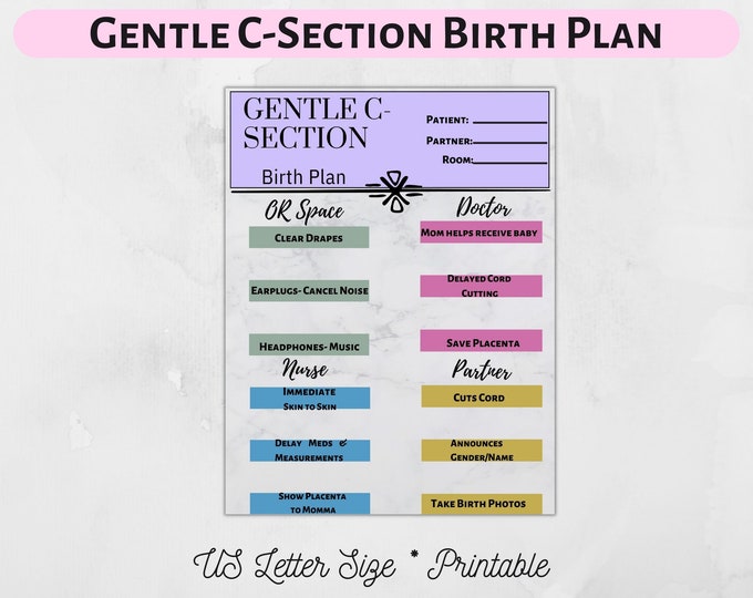 Gentle C-section Birth Plan Digital Printable. EASY Downloadable C ...