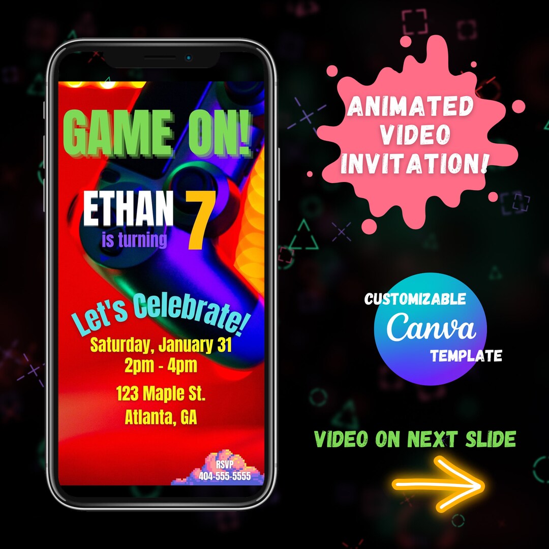 Digital Game on Birthday Invitation | Gamer Birthday Invitation | Video ...