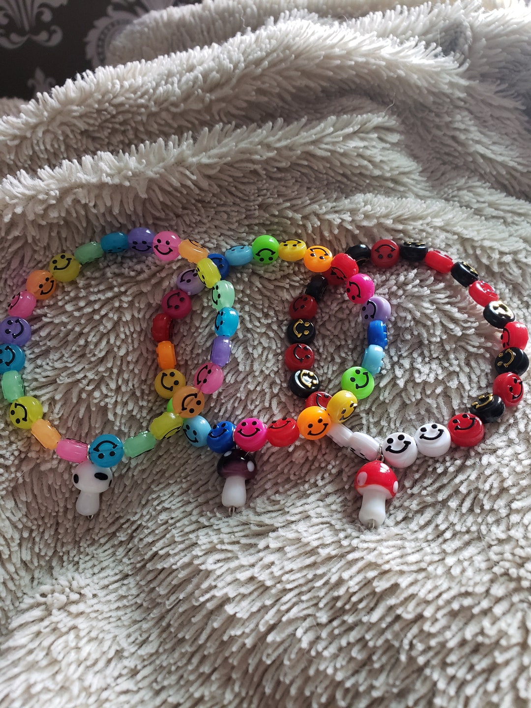 Smiley Face and Mushroom Beaded Bracelets - Etsy