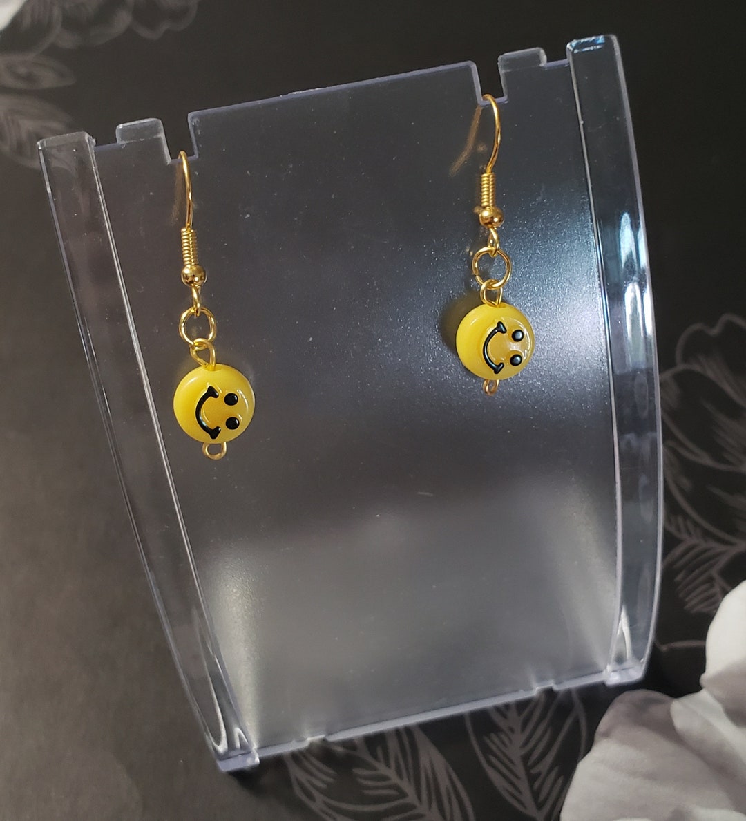 Smiley Face and Gold Tone Dangle Earrings - Etsy