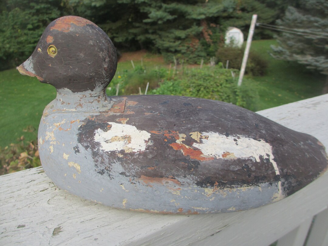 Genuine Hunted-over Duck Decoy Antique Atlantic Flyway Carved Wood Lead ...