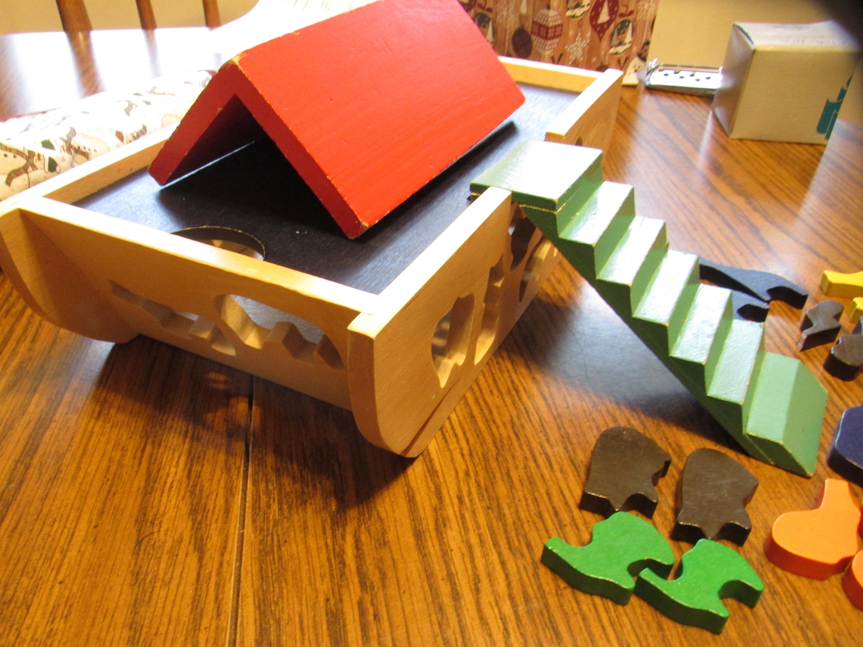 Noah's Ark All-wooden Set (30 Pieces) Animals Ark Roof Ramp Deck Stairs ...