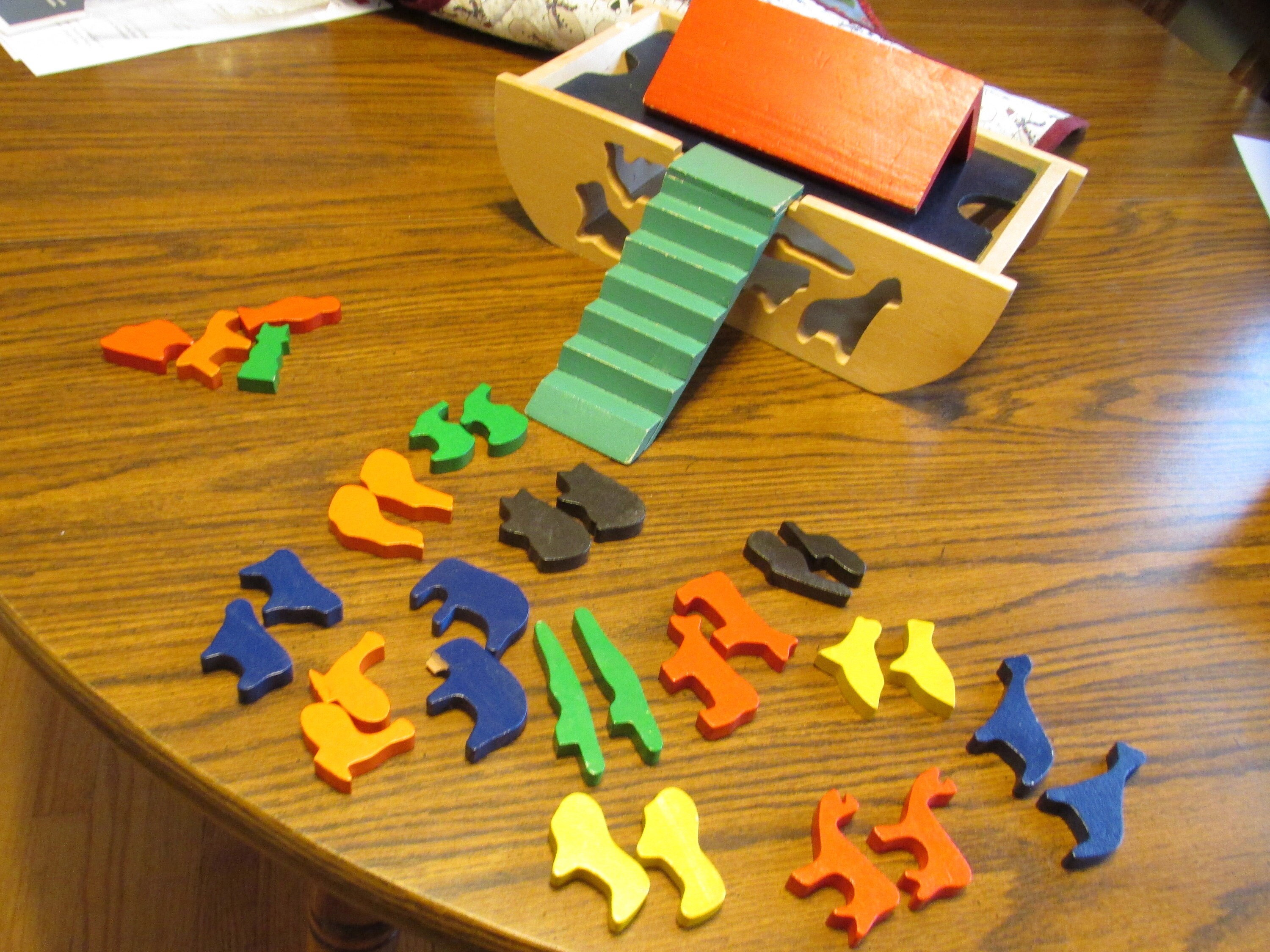 Noah's Ark All-wooden Set (30 Pieces) Animals Ark Roof Ramp Deck Stairs ...