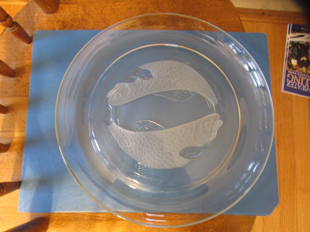 Platter Tray Heavy Etched Glass Koi Fish Ying Yang - Etsy
