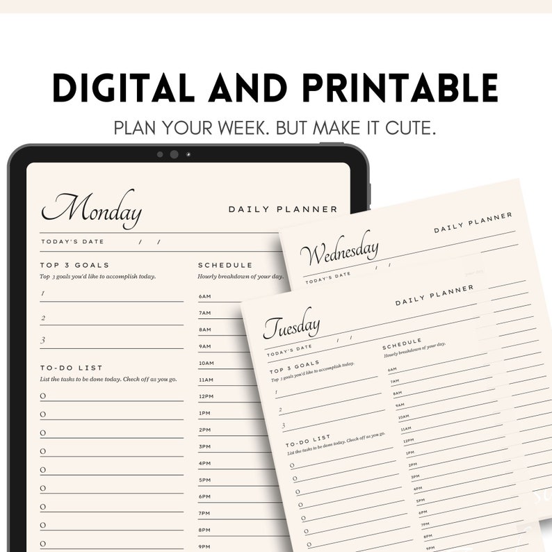 Minimal Printable Daily Planner Minimal Digital Daily - Etsy
