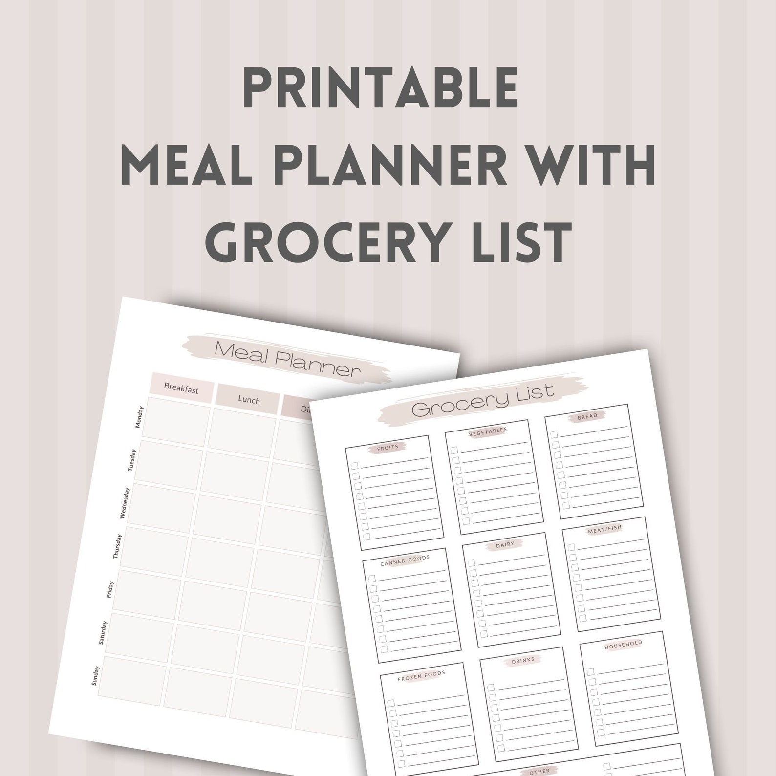 Weekly Meal Planner Grocery List Printable Weekly Menu Planner Meal ...