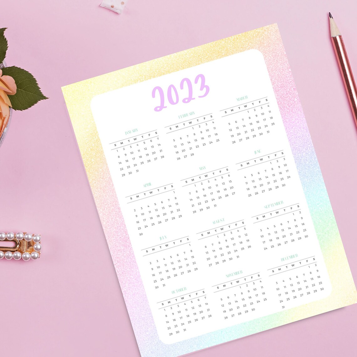 2023 Calendar, Wall Calendar, Pastel Color, Year Planner, Printable ...