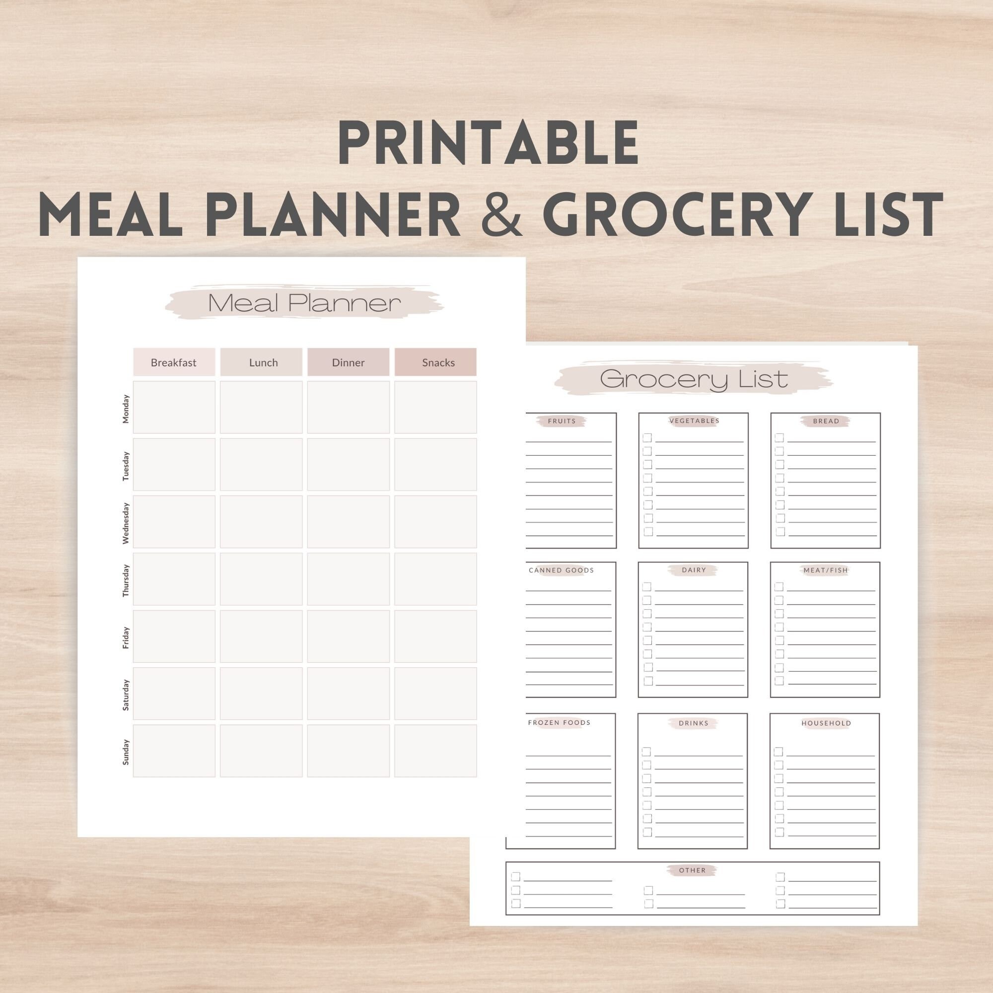 Weekly Meal Planner Grocery List Printable Weekly Menu Planner Meal ...