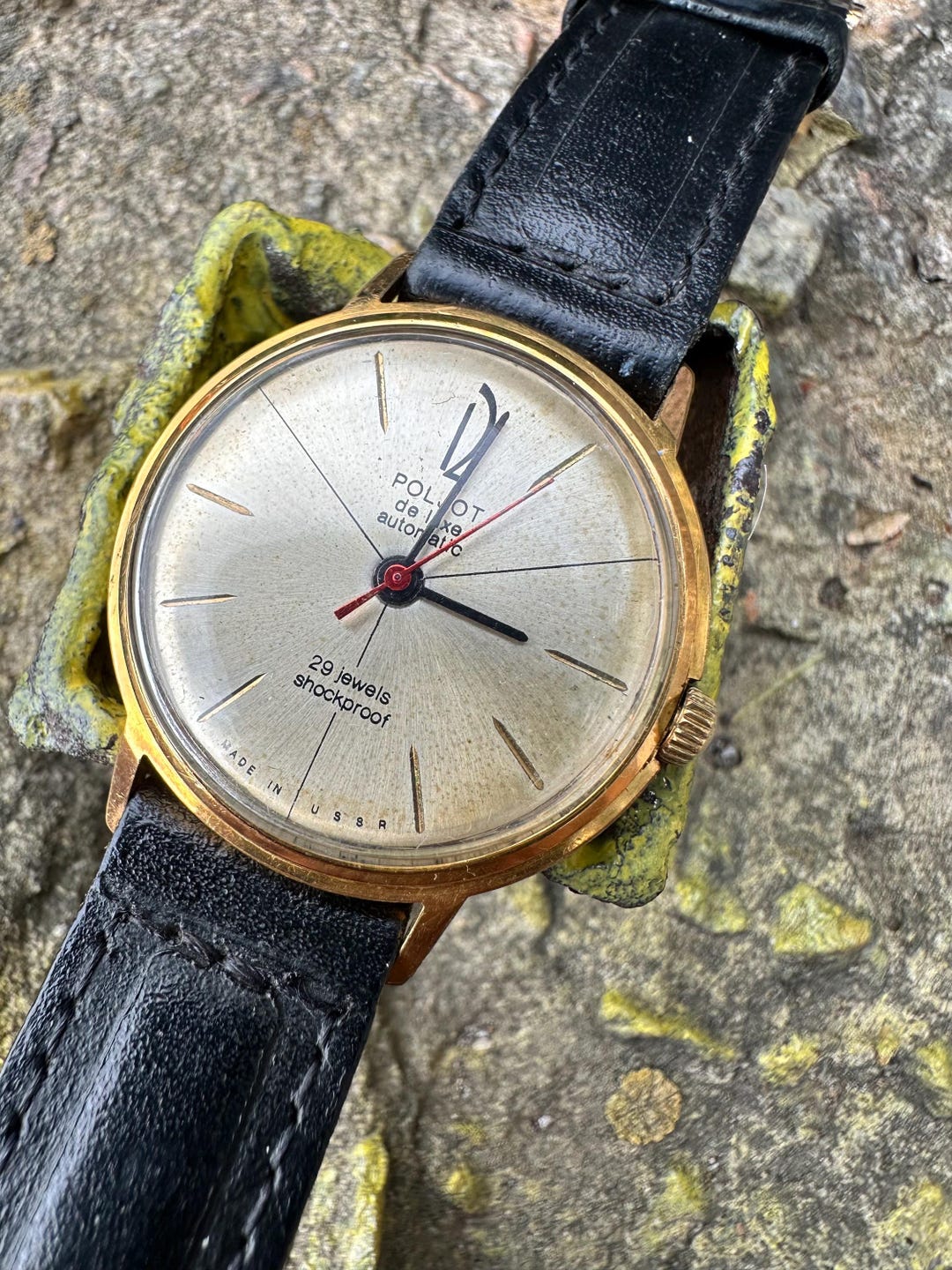 Poljot De Luxe Automatic 29 Jewels Shockproof Mechanical Watch Retro Vintage AU20 Leather Strap ...