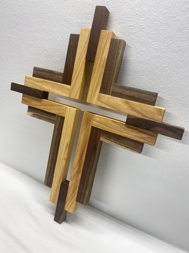Maple and Black Walnut Wooden Cross Handmade W/ LED Light, 12 Colors W ...
