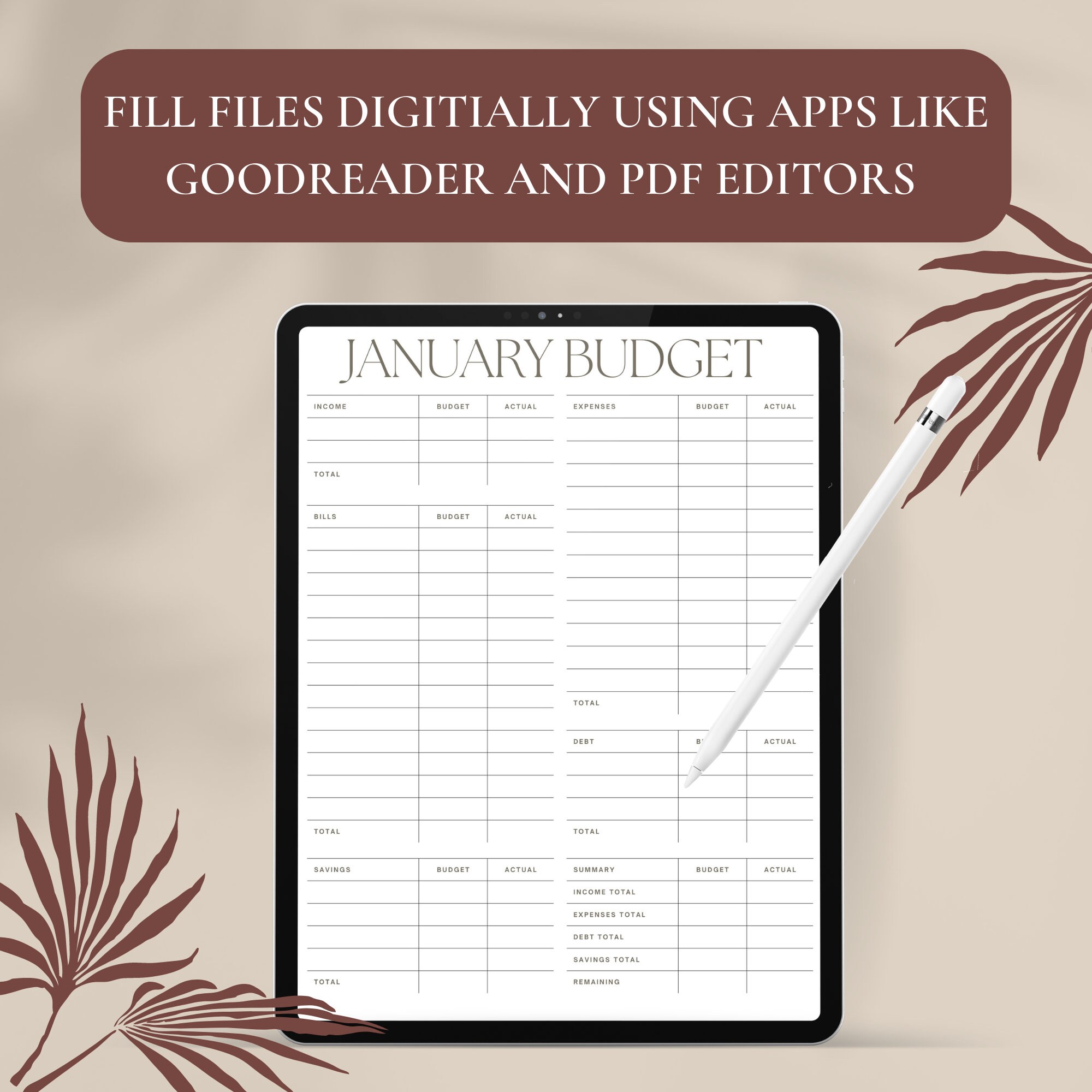 Yearly Modern Boho Budget Printable Template, Budget Binder, Budget ...