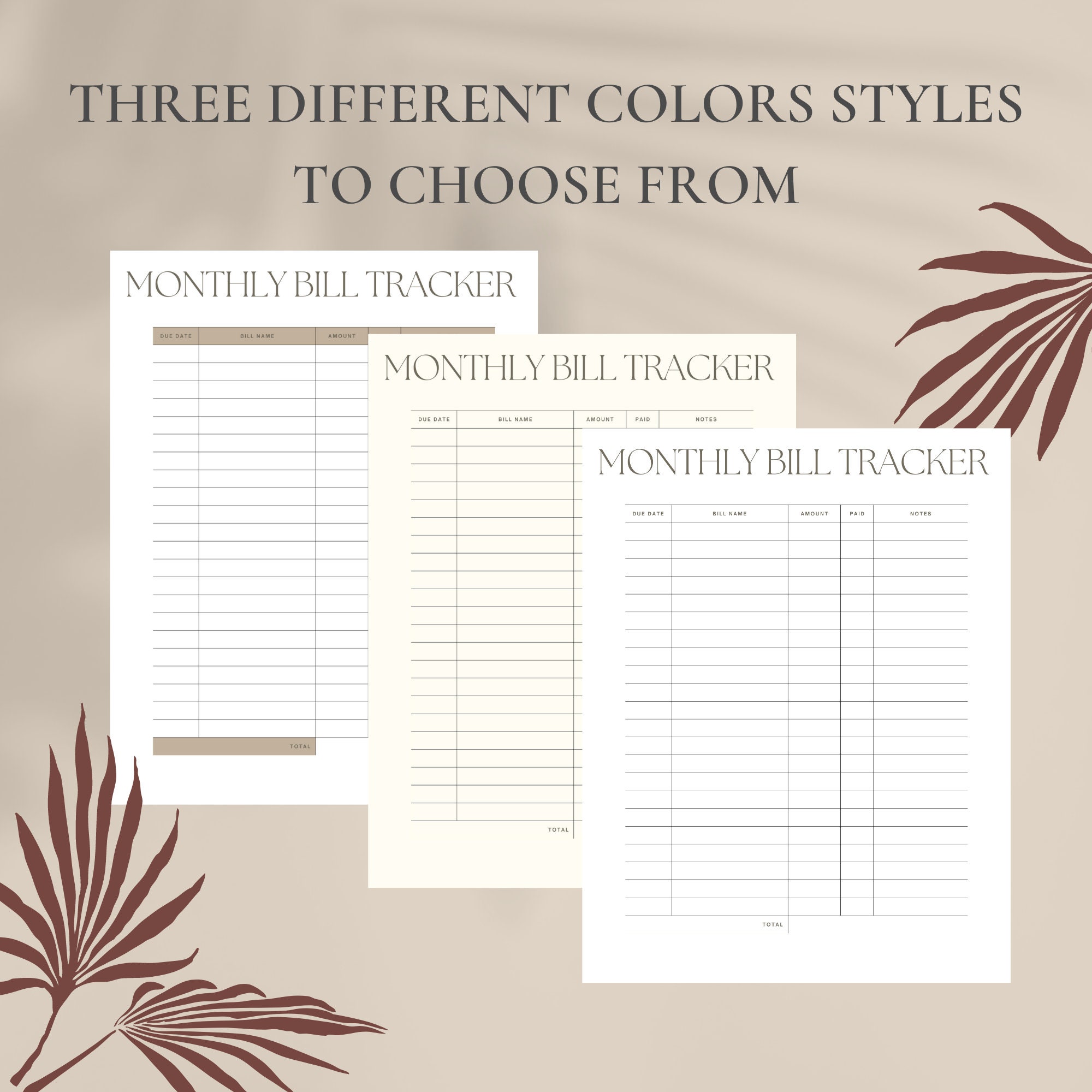 Modern Boho Bill Tracker Printable Template, Budget Binder, Budget ...