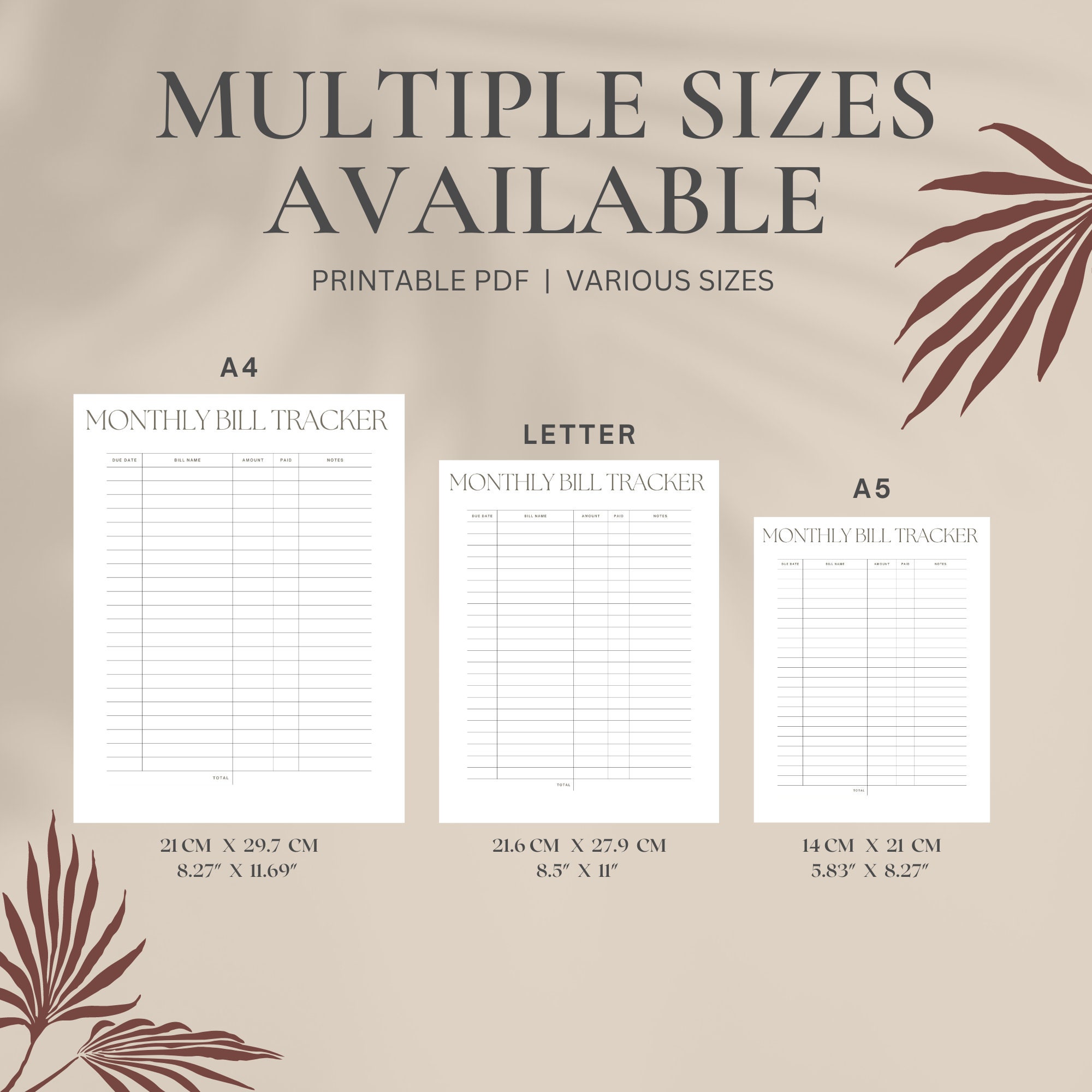Modern Boho Bill Tracker Printable Template, Budget Binder, Budget ...