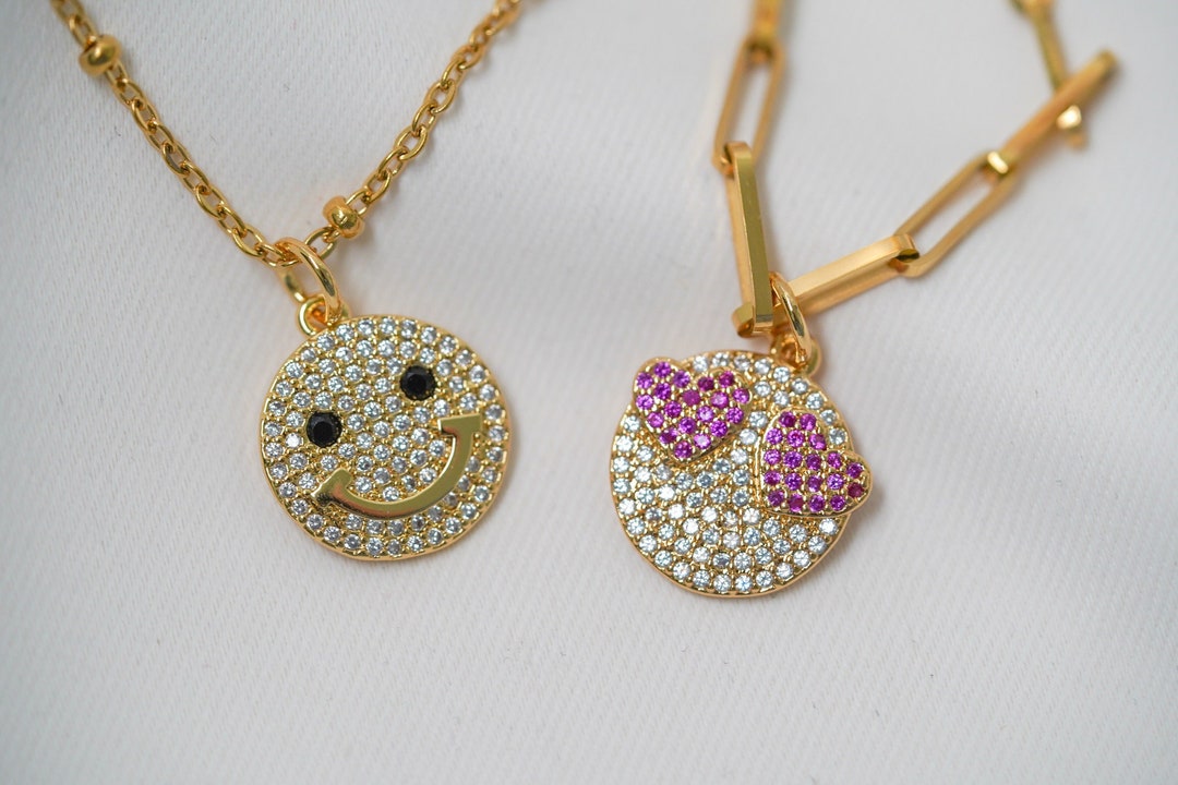Smiley Face Necklace, Gold Necklace Pendant, Smiley Face Charm, Cute ...
