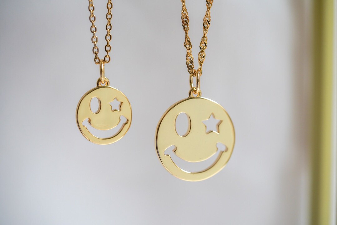 Smiley Face Necklace, Gold Smiley Face Necklace, Stainless Steel Chain ...