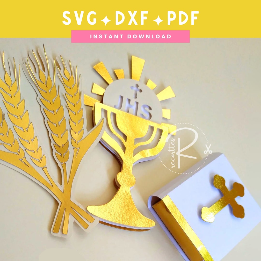 First Communion Cake Topper SVG: Holy Eucharist, Bible Cut File ...