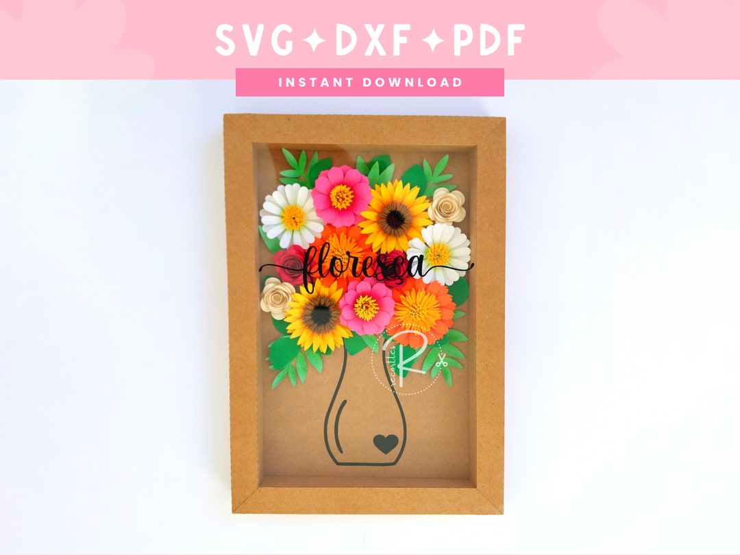 Flower Bouquet Shadow Box Svg Template | 3D Flower Vase | SVG DXF PDF ...