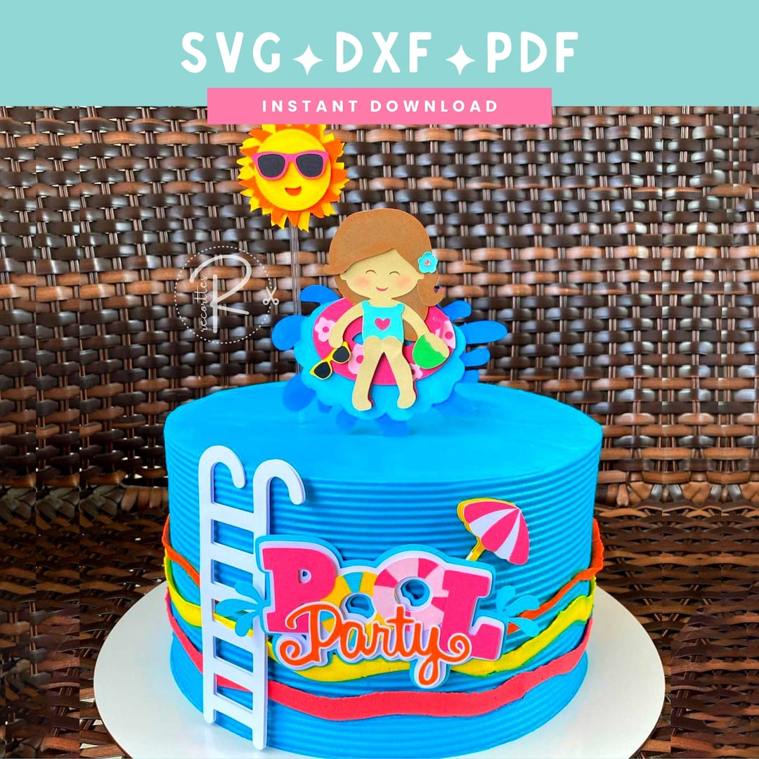 Pool Party Cake Topper SVG: Girl Birthday Theme (digital Download) - Etsy
