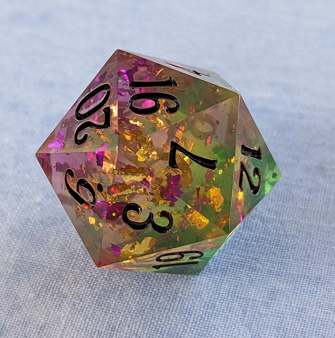 Rainbow Flash - Handmade 25mm Jumbo D20 / Sharp Edge Polyhedral Resin ...